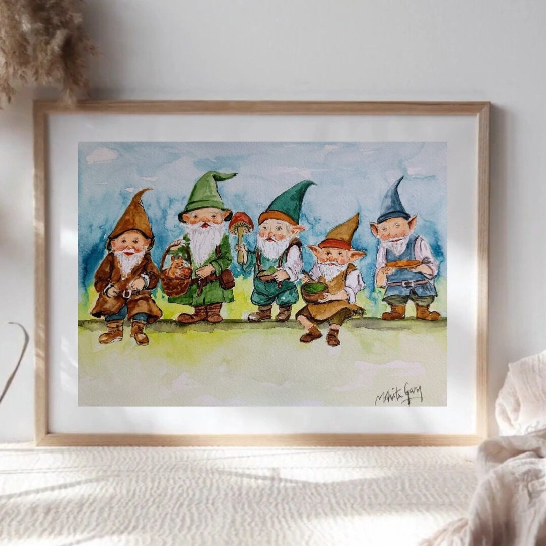 Watercolor Gnomes Art, Kids Playroom Wall Art, Gonk Family, Custom ...