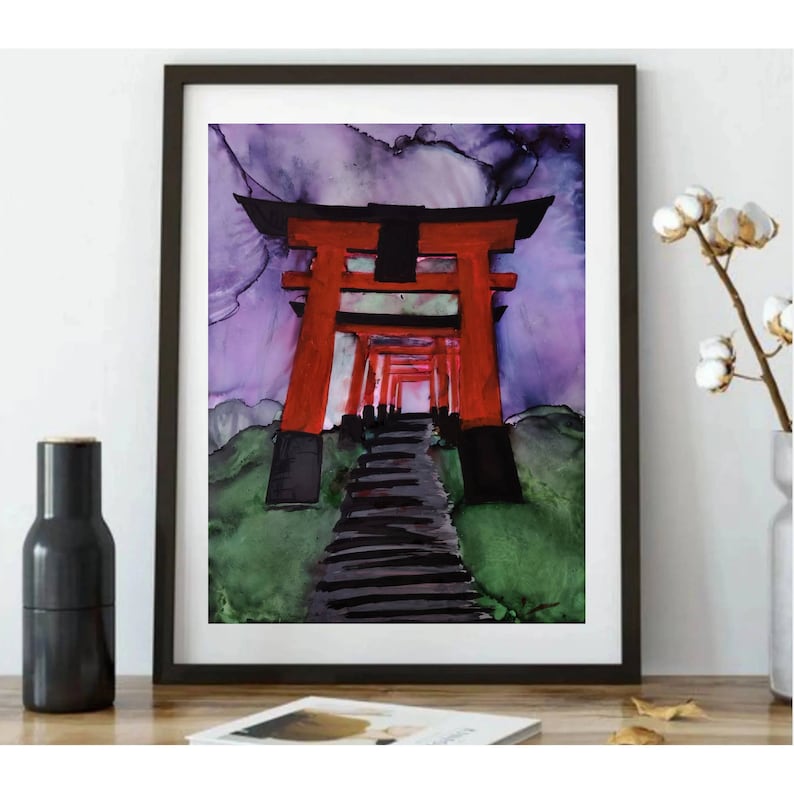 Japanese Landmark Art-sakura Torii Gate Painting ,shinto Gate Japan ...
