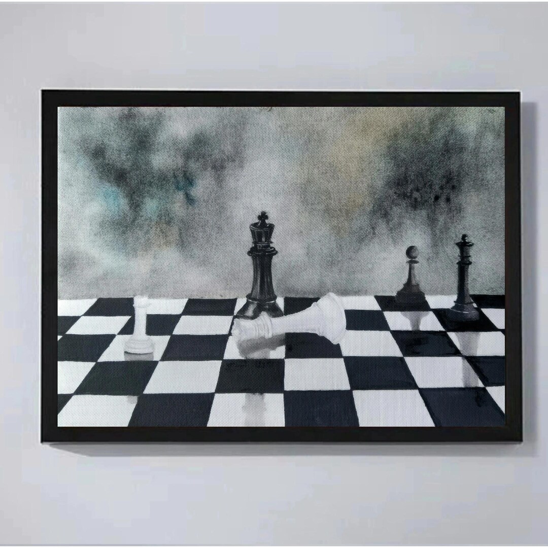 Original Chess Art Watercolor | Monochrome Painting | Modern Black ...