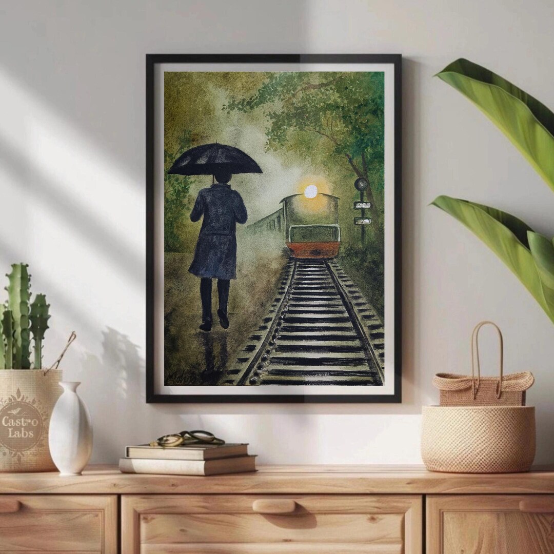 Misty Train Watercolor Painting –nostalgic Travel Art, Rainy Railway ...
