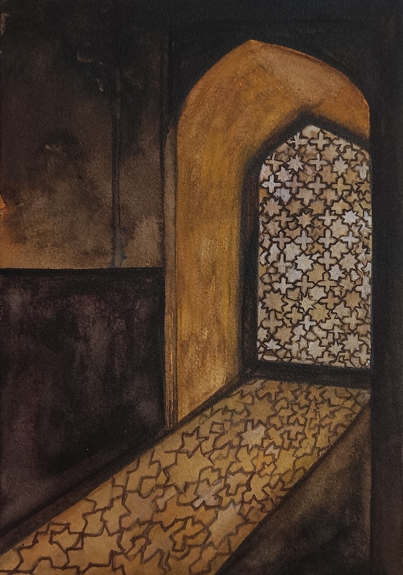Original Jali Window Watercolor Painting: Islamic Architecture Art (A4 ...
