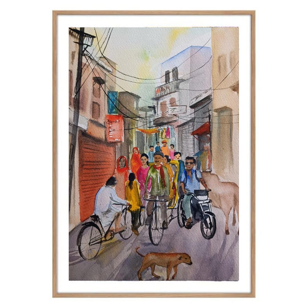 Varanasi Street Scene Watercolor Painting, Original Indian Urban Art - Etsy