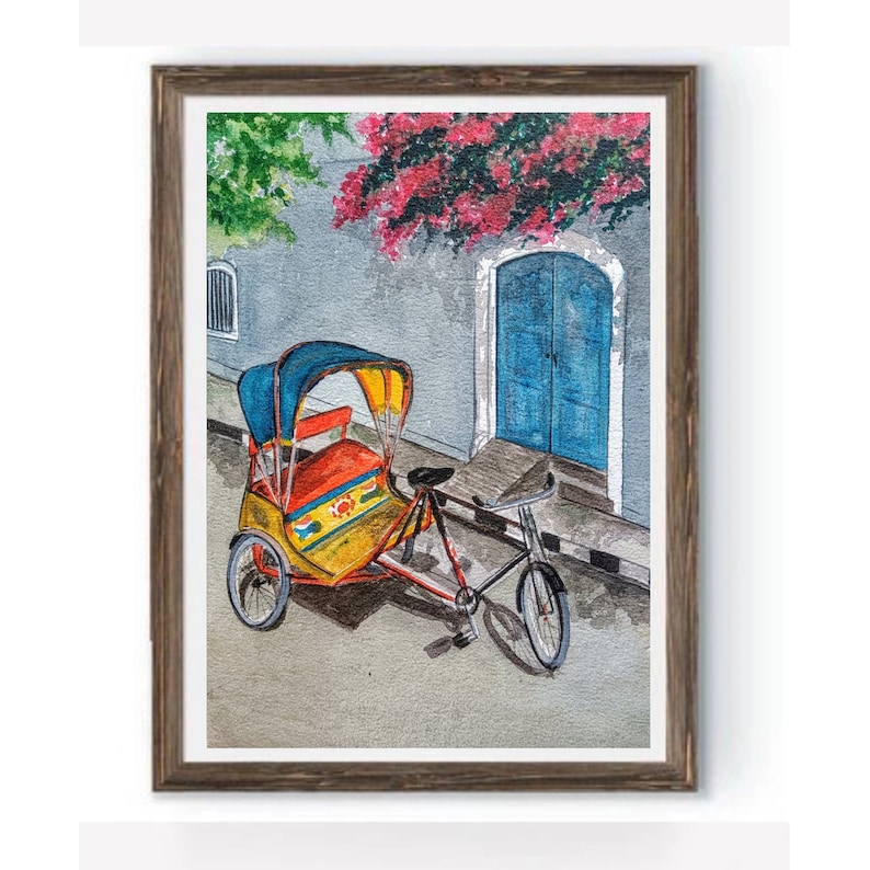 Indian Rickshaw Watercolor Painting: Pondicherry Street Scene Art - Etsy