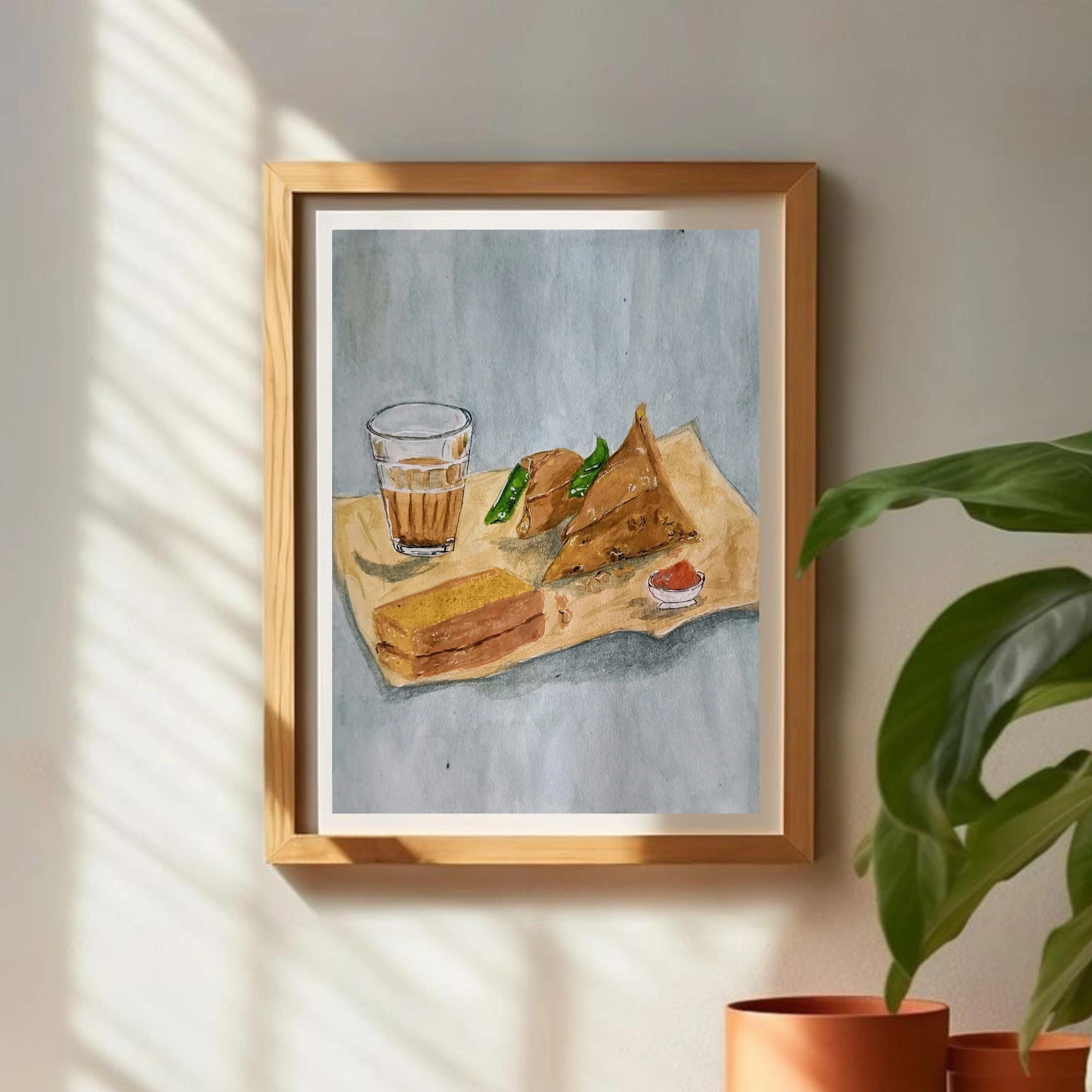 Indian Tea & Samosa Watercolor Painting ,masala Chai/food/snacks Wall ...