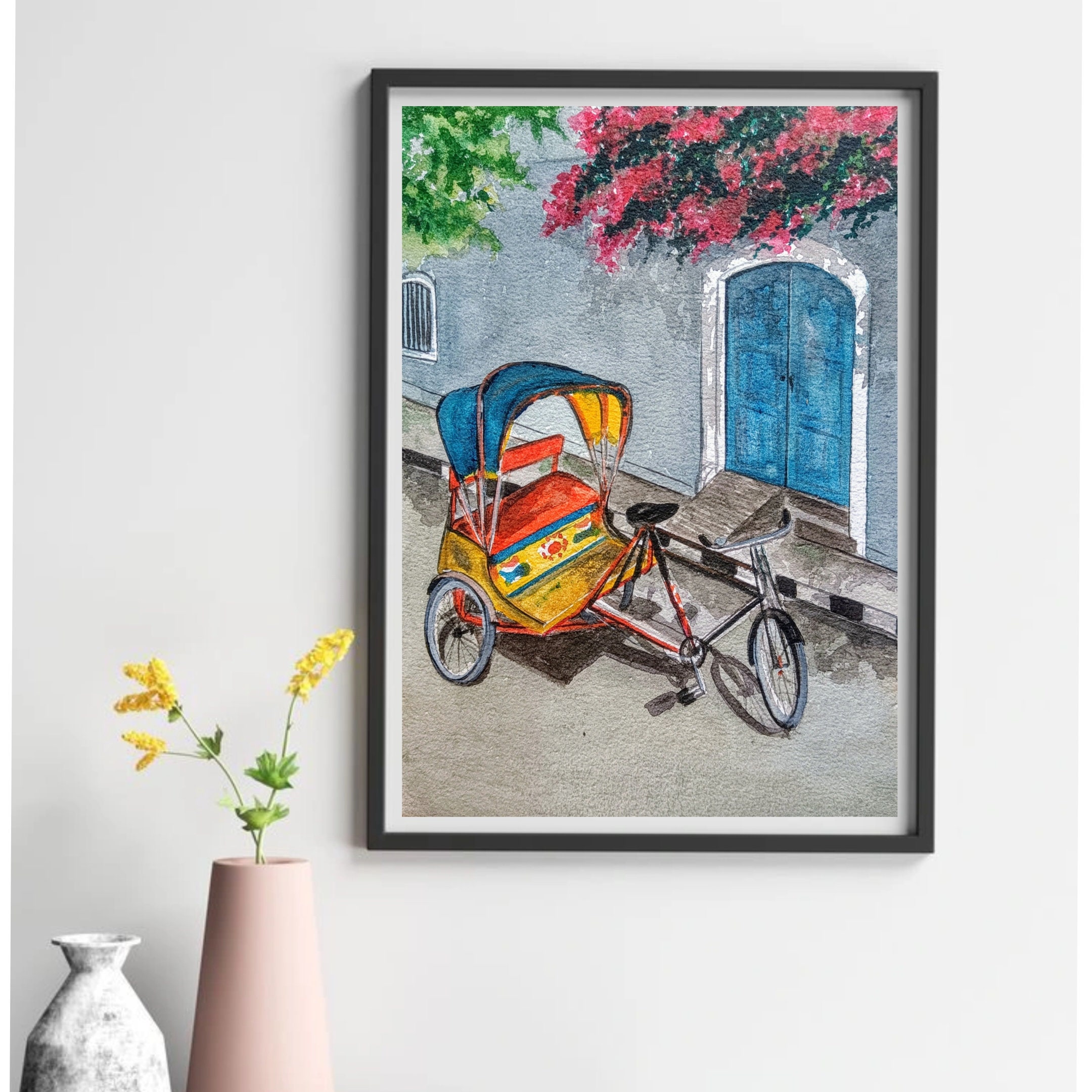 Indian Rickshaw Watercolor Painting: Pondicherry Street Scene Art - Etsy
