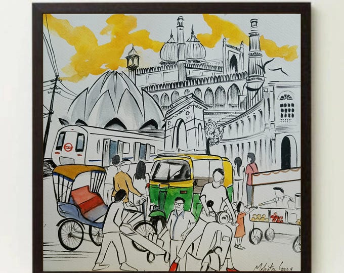 Delhi City Doodle Art, Original Painting | Indian Art, Watercolor Art ...