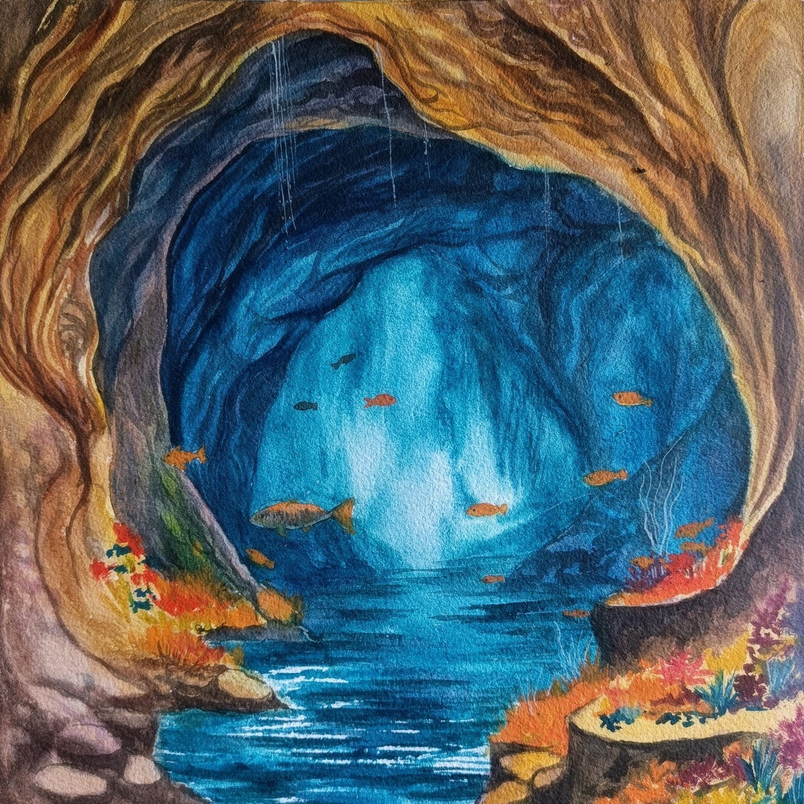 Underwater World Painting Original Watercolor, Sea/ocean/scuba Art ...