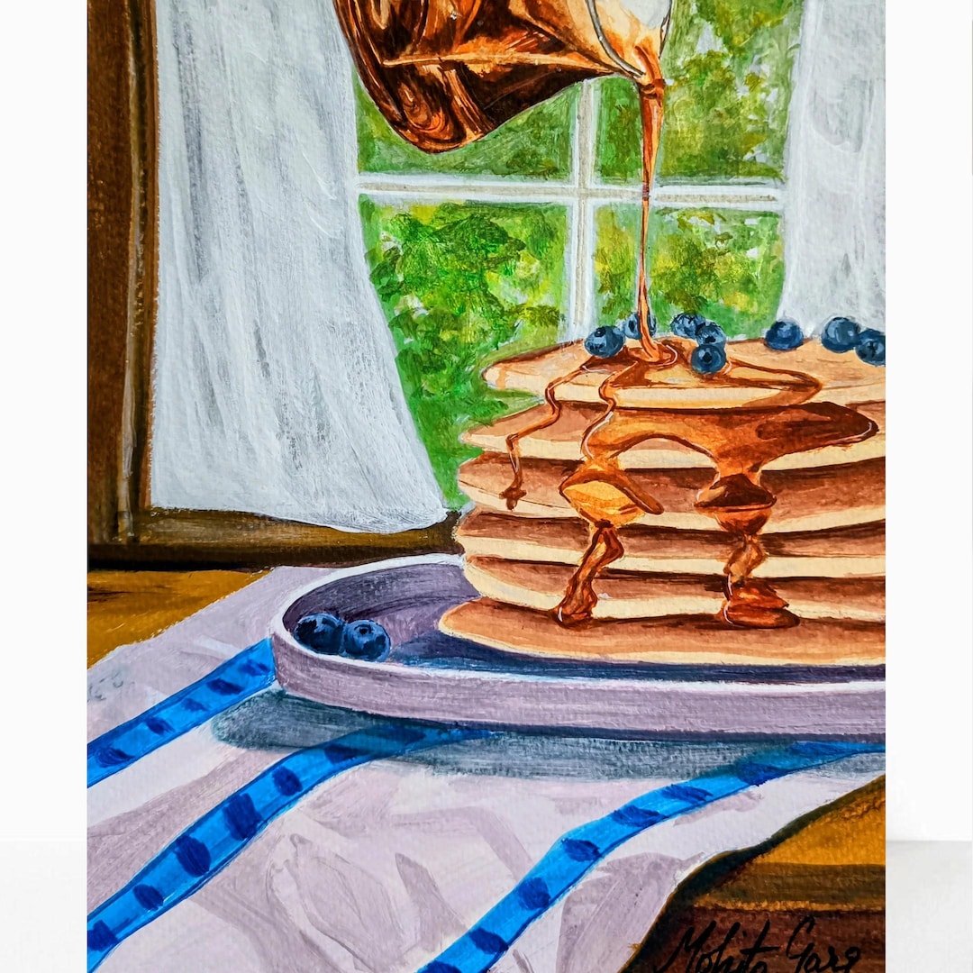 Pancakes Painting, Acrylic Breakfast Food Still Life Art, Kitchen Wall ...
