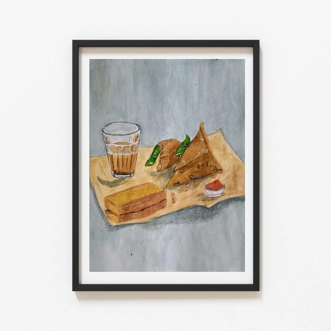 Indian Tea & Samosa Watercolor Painting ,masala Chai/food/snacks Wall ...