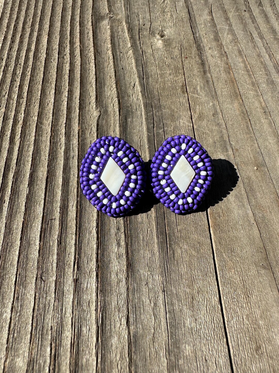 Purple Beaded Choctaw Diamond-shaped Earrings - Etsy