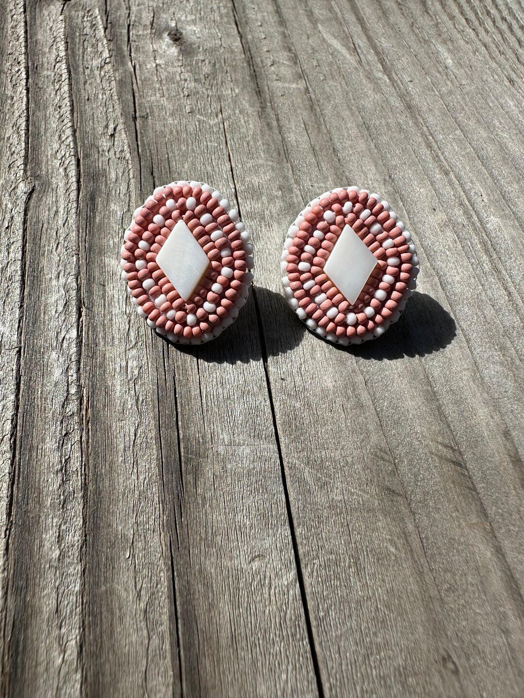 Pink Beaded Choctaw Diamond Earrings - Etsy
