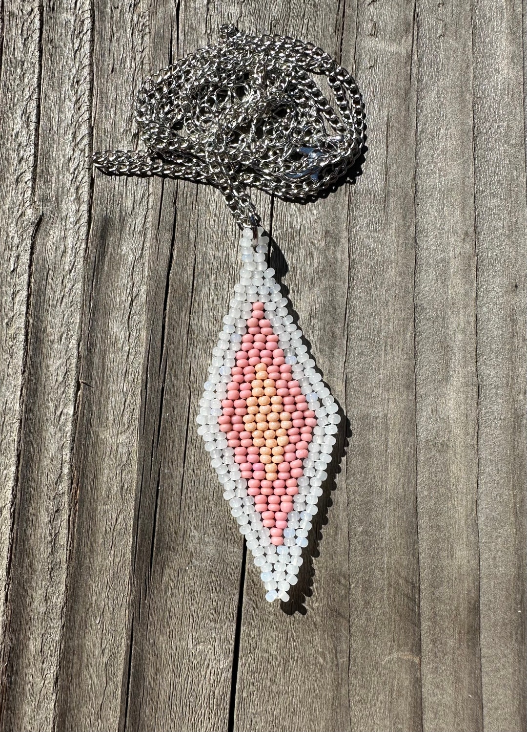 Pink/orange/white Beaded Choctaw Diamond Necklace - Etsy