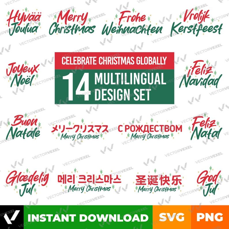 Multilingual Christmas SVG Bundle: Holiday Greetings (digital Download ...
