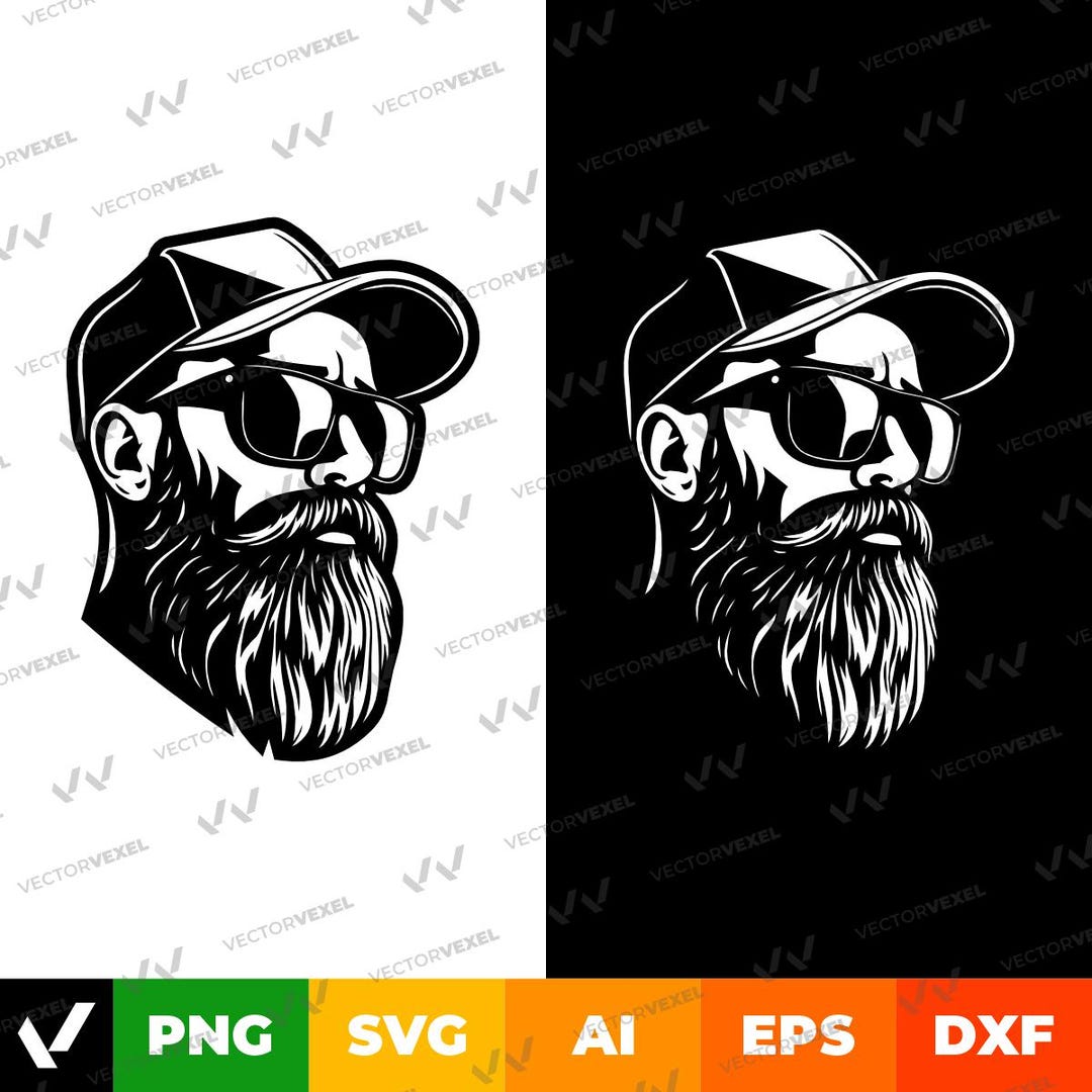 Bearded Man With Sunglasses Svg, Beard Man SVG, Beard Svg, Beard Face ...