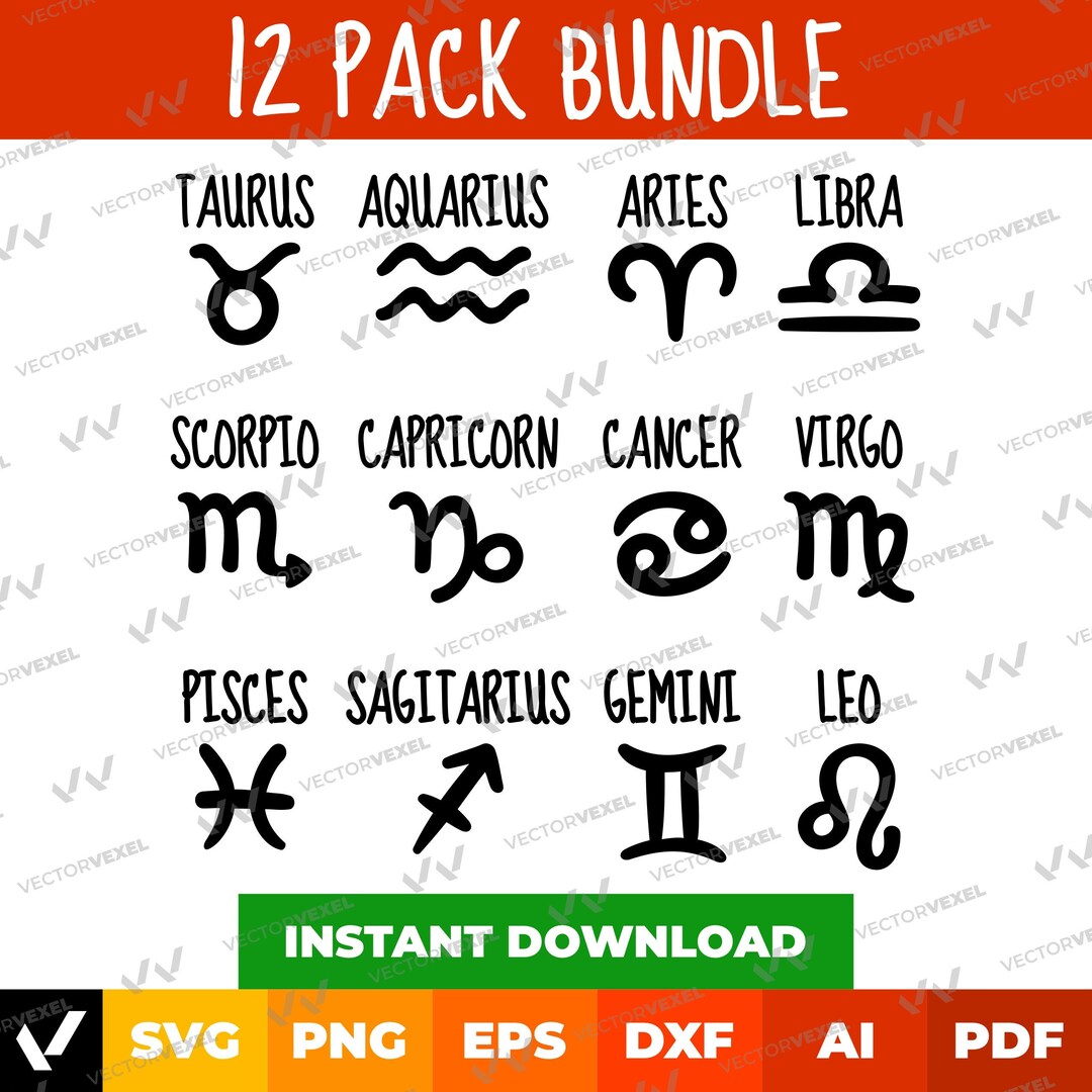 Zodiac Signs SVG Bundle, Astrology Signs Svg, Zodiac Symbols Svg ...