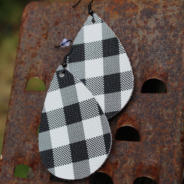 Plaid Leather Earrings - Etsy