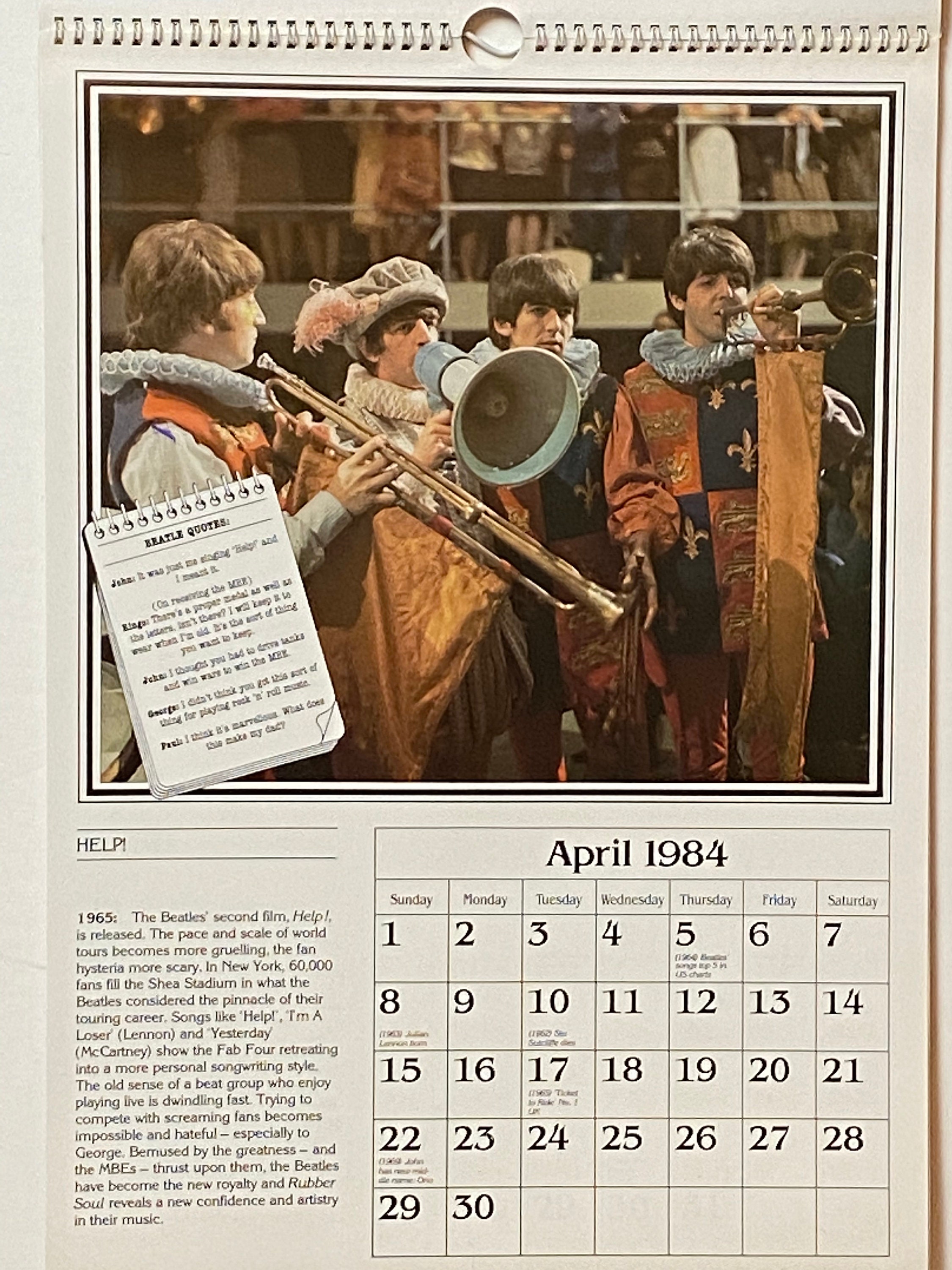 Beatles 1984 Vintage Calendar - Etsy