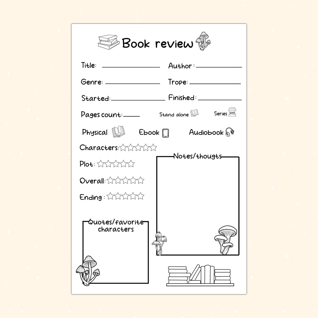 Printable A5 Book Review Printable - Etsy