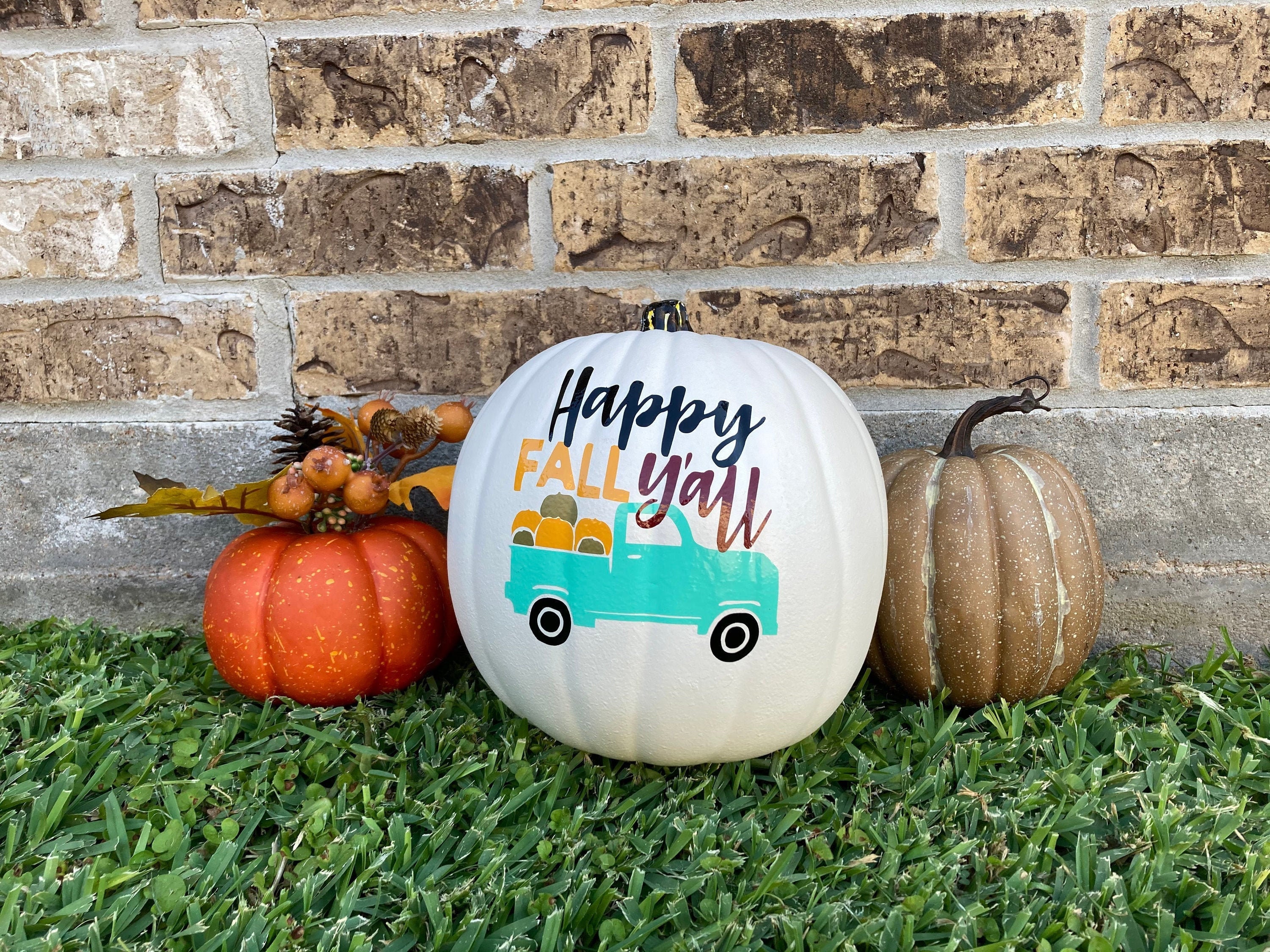 Pumpkin Fall Decor Happy Fall Y'all Truck With Pumpkins | Etsy