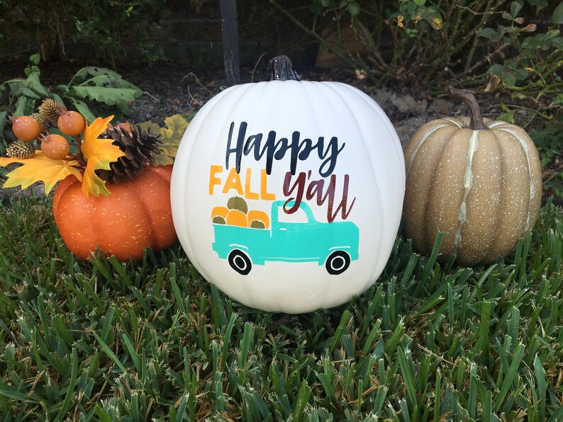 Pumpkin Fall Decor Happy Fall Y'all Truck With Pumpkins | Etsy