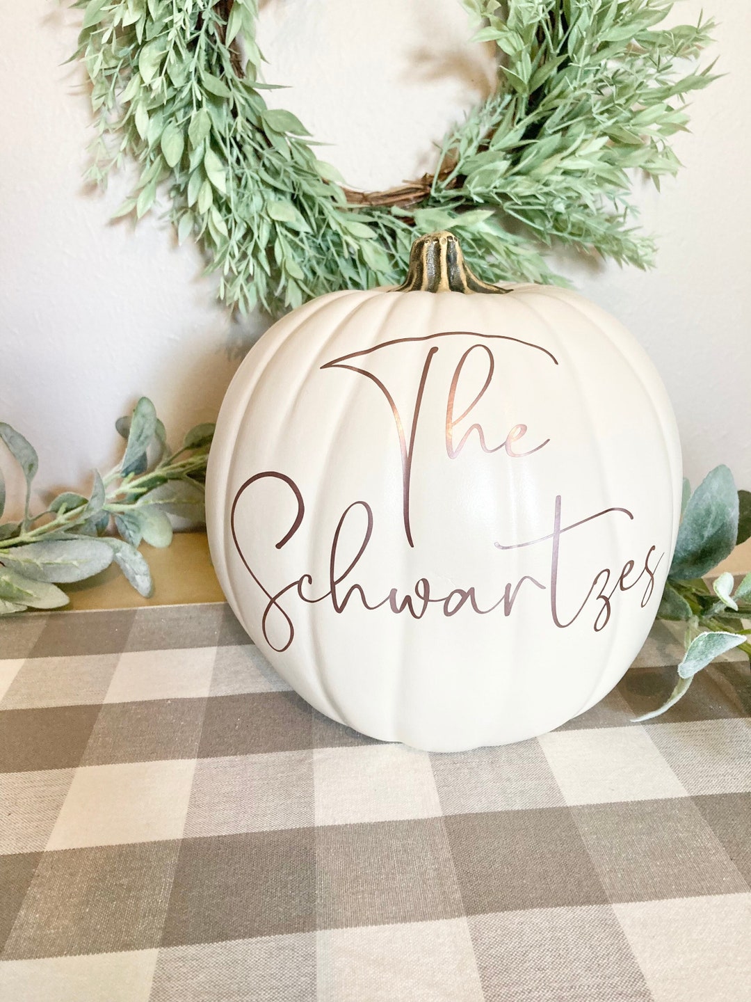 Fall Decor, Pumpkin With Rose Gold Script Lettering, Personalized ...