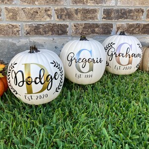 Fall Decor Personalized Monogram Pumpkin, White Pumpkin Decor, Home ...