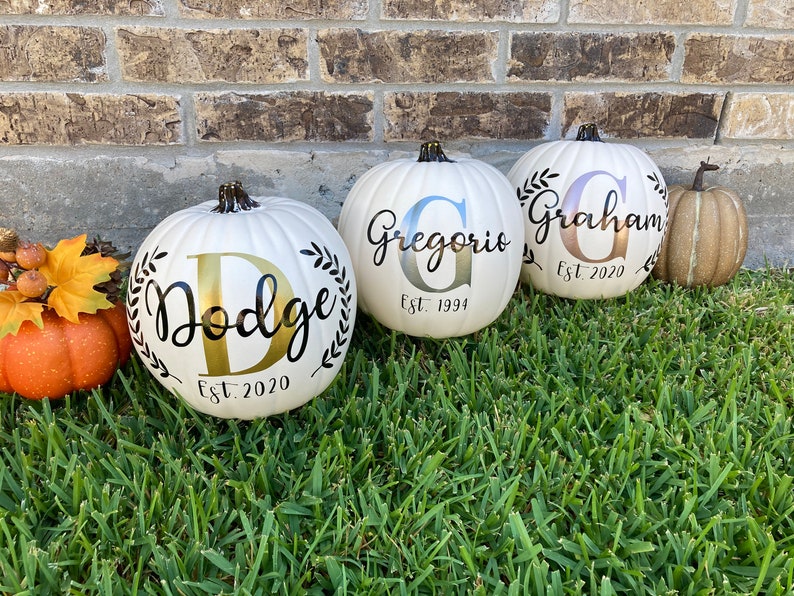 Fall Decor Personalized Monogram Pumpkin White Pumpkin Decor | Etsy