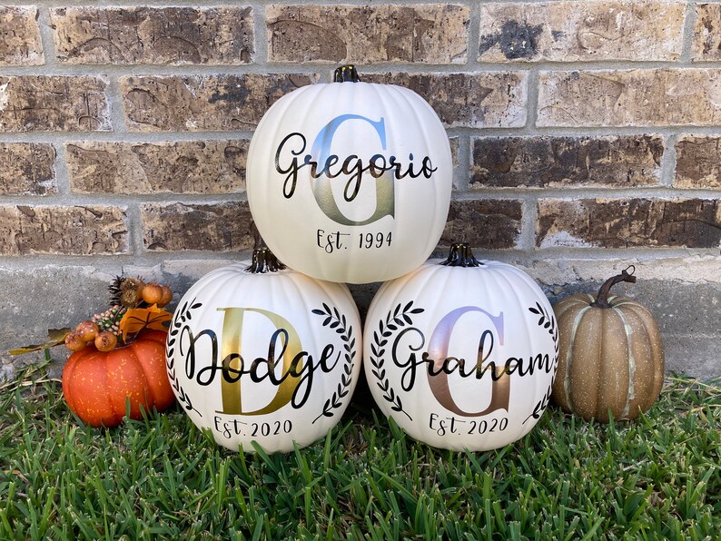 Fall Decor Personalized Monogram Pumpkin White Pumpkin Decor | Etsy