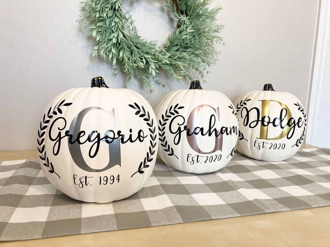 White Monogram Personalized Pumpkin for Fall Home Decor With Gold, Rose ...