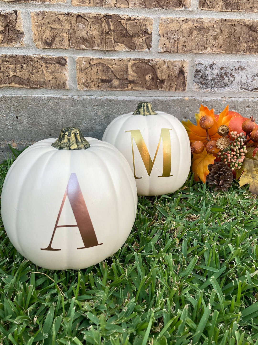 Monogram Pumpkin: 6.5" Fall Decor, Gold Letter - Etsy