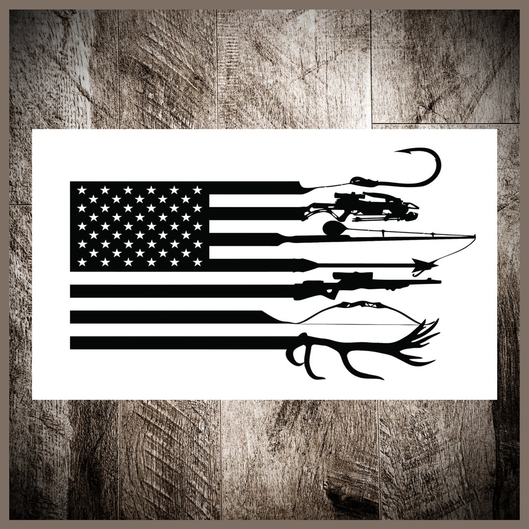 Hunting Fishing Flag Decal - American Flag Decal - Car Decal - Window ...