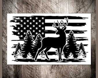 Deer Rifle Trees American Flag Decals - Etsy