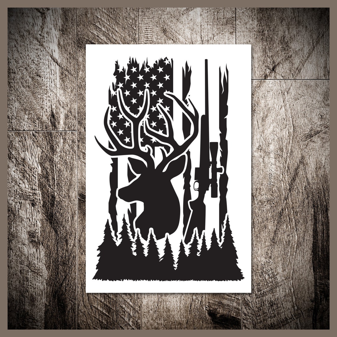 Deer Rifle Trees American Flag Decals - Etsy