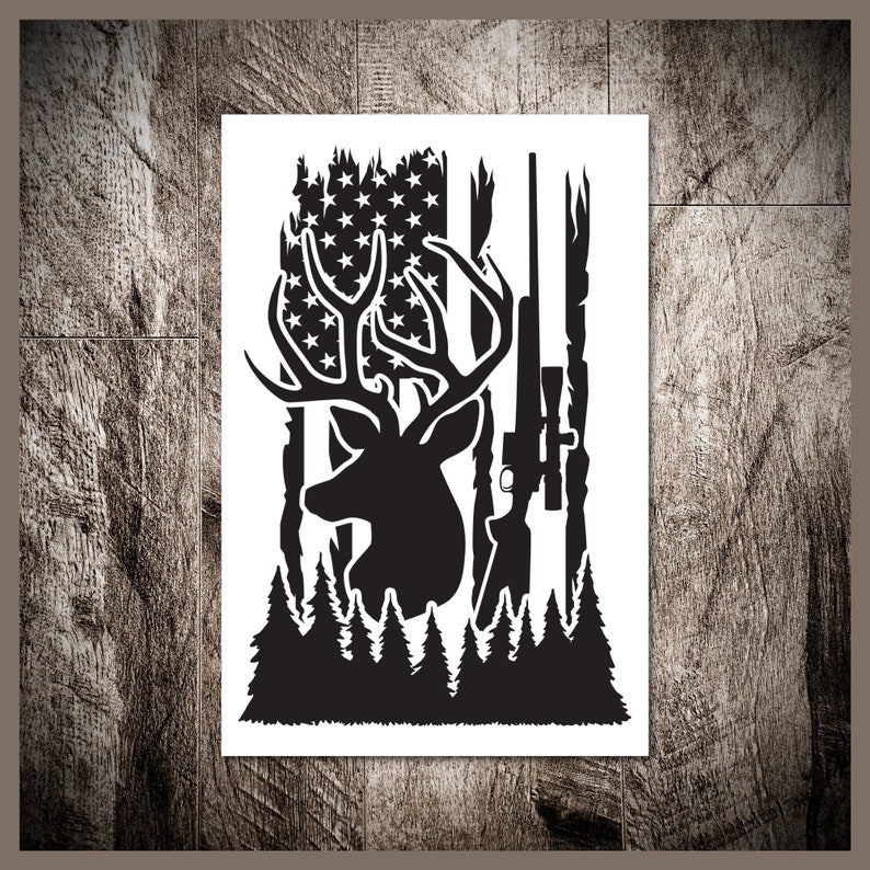 Deer Rifle Trees American Flag Decals - Etsy