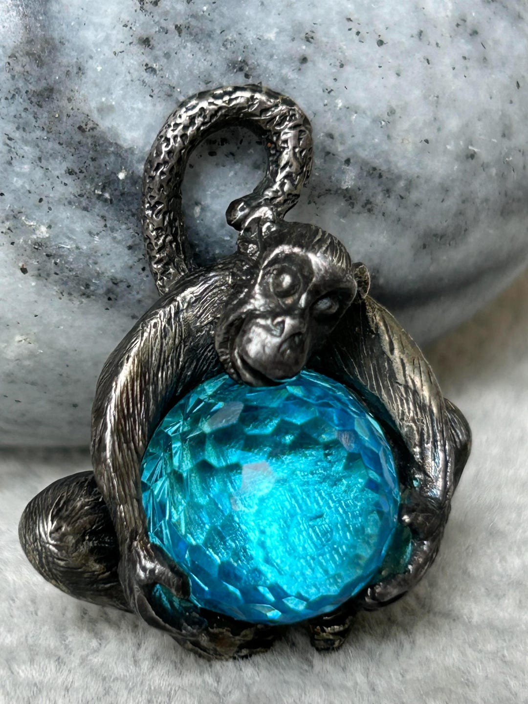 Monkey Charm Pendant, Cubic Zirconia Pendant Necklace, Silver Animal ...
