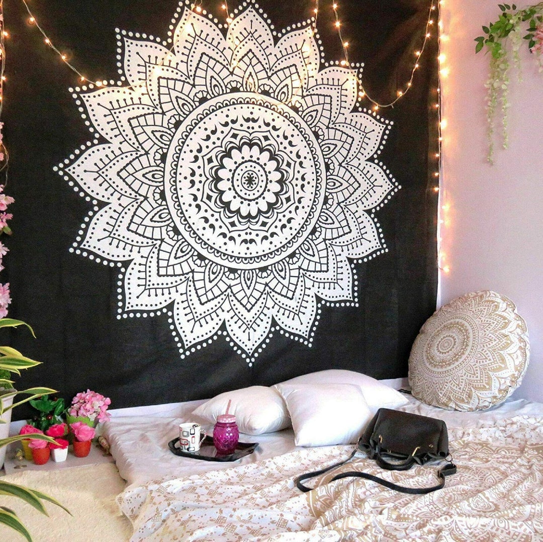 Tapestry Black Gold Tapestry Wall Hanging Mandala Tapestries Indian ...