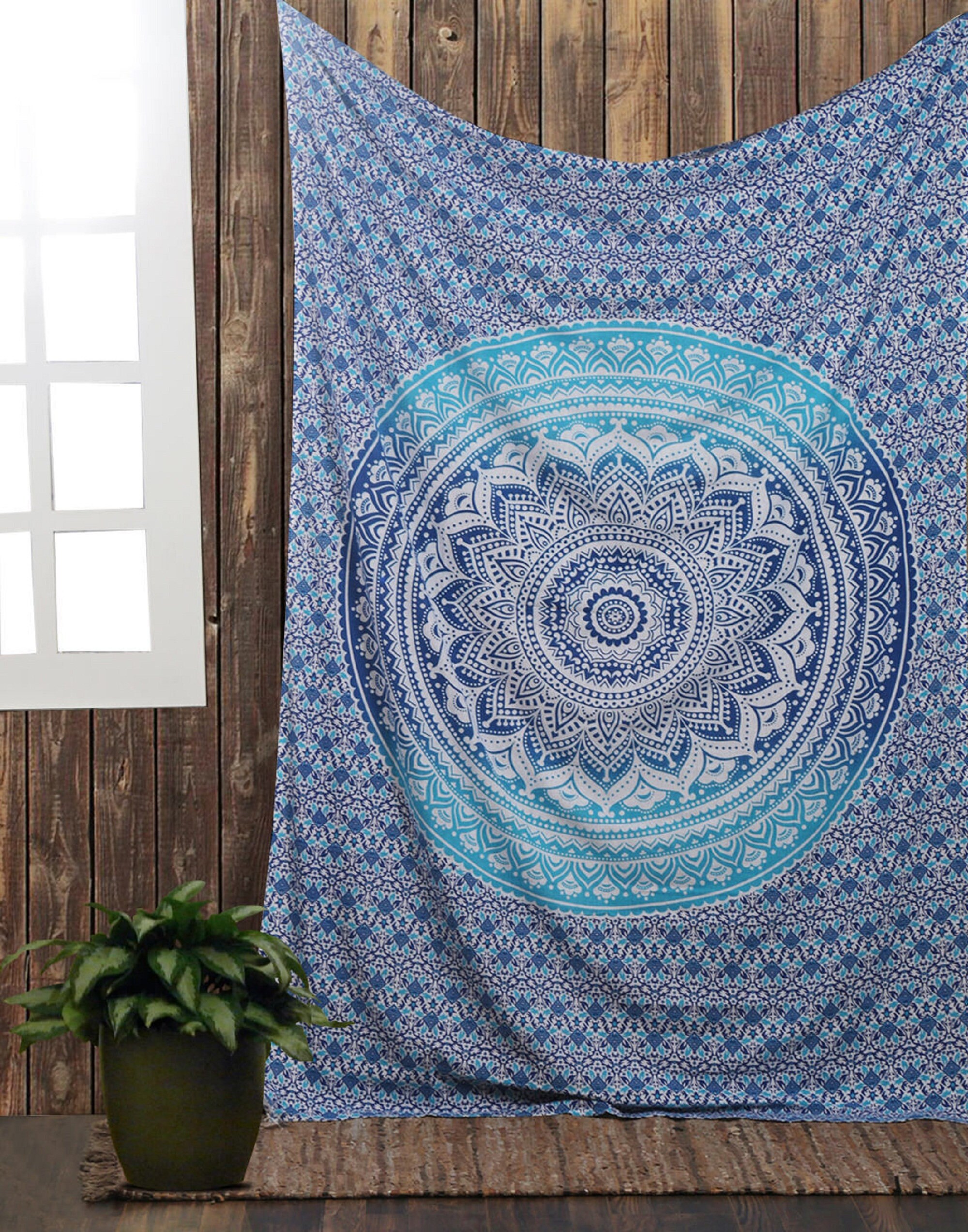 Tapestry wall blue ombre tapestries indian mandala tapestry | Etsy