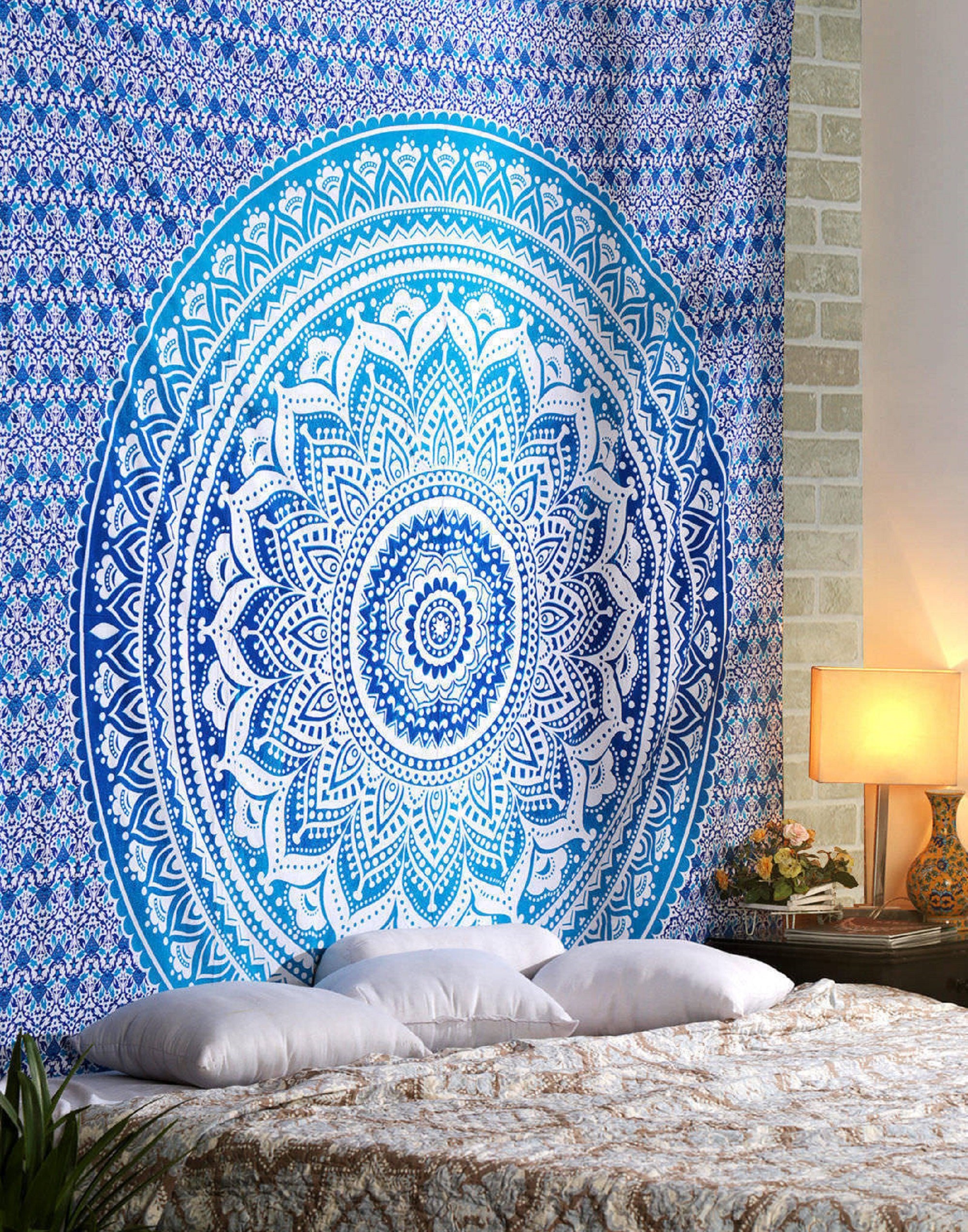 Tapestry wall blue ombre tapestries indian mandala tapestry | Etsy