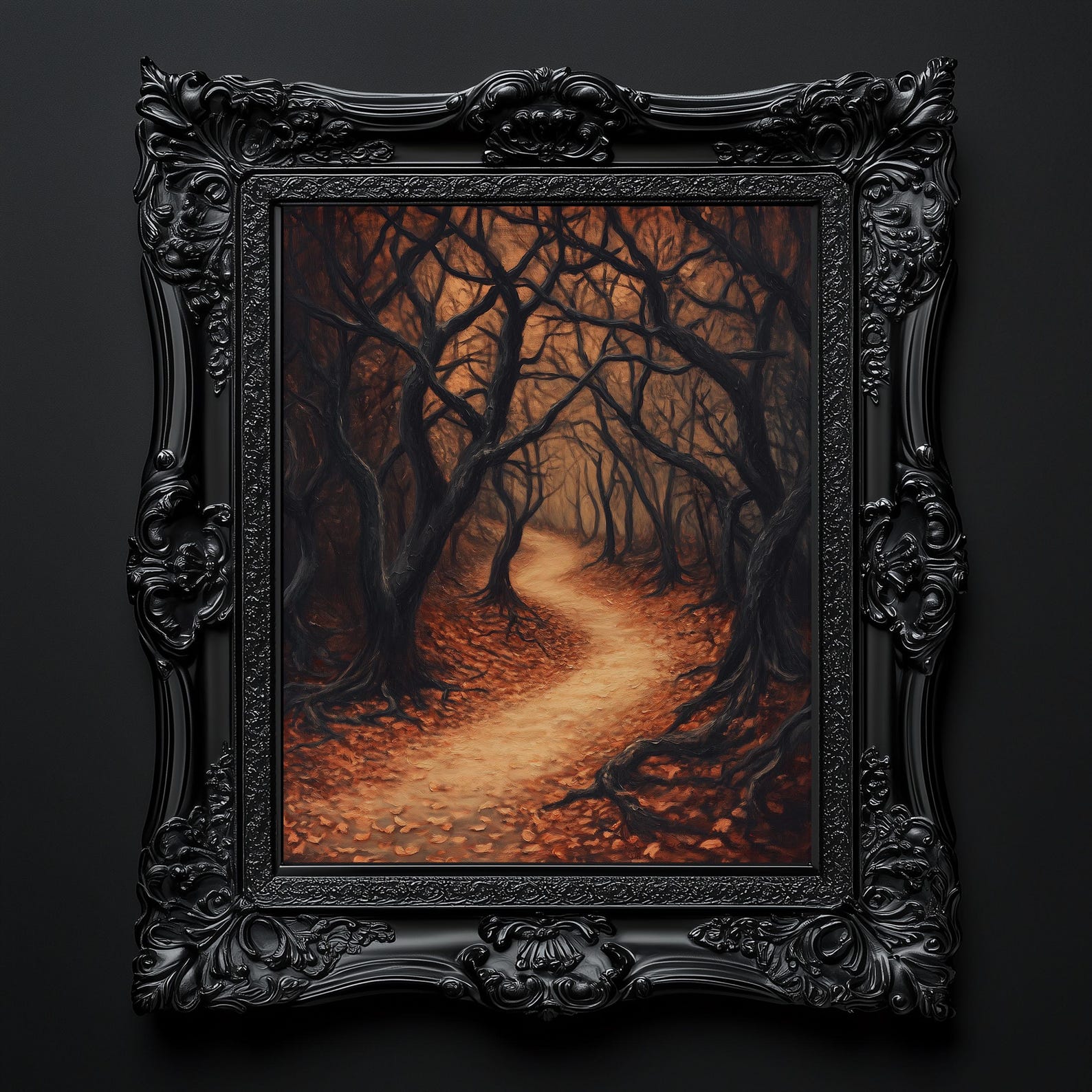 Eerie Autumn Forest Path Wall Art, Dark Woods Digital Print, Gothic ...