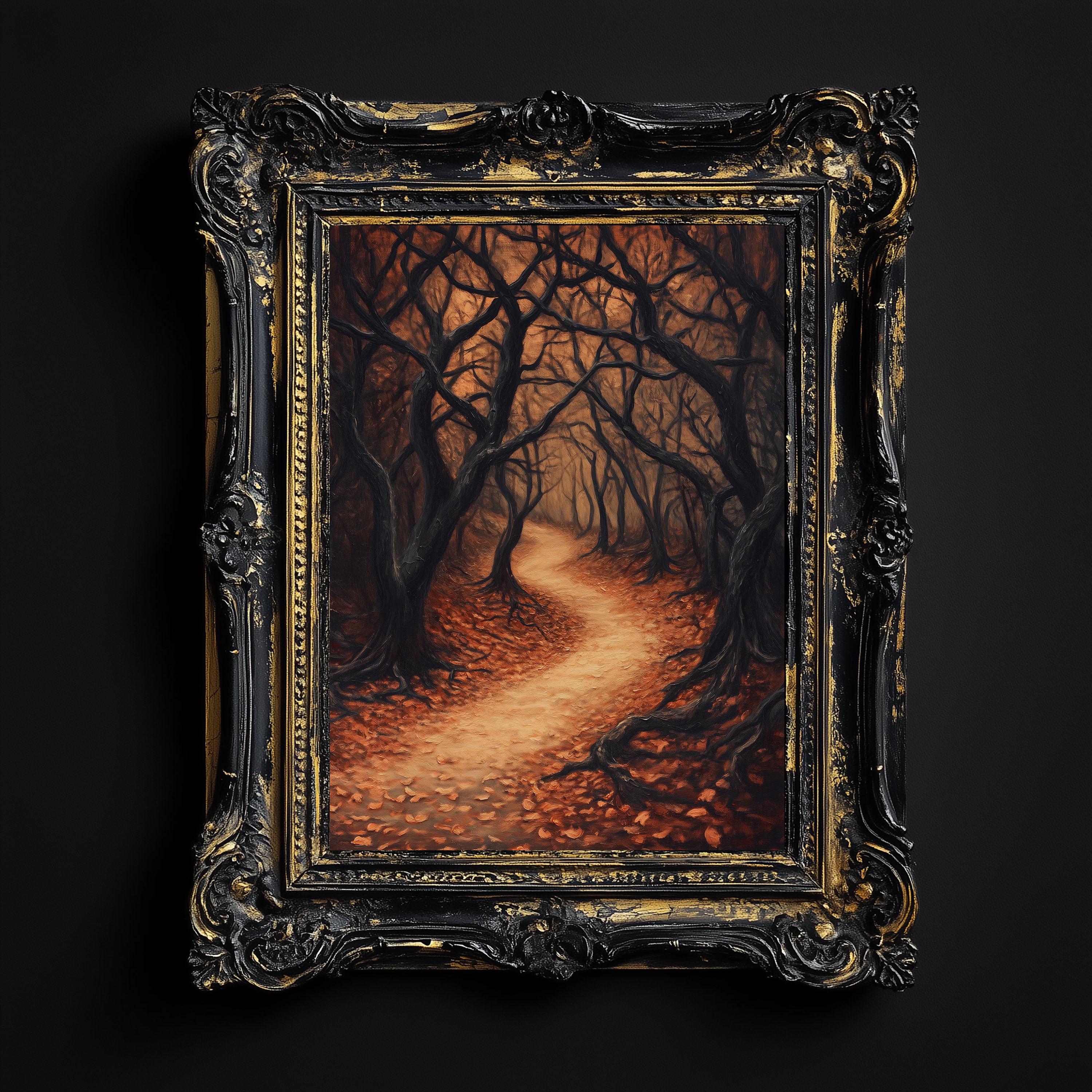 Eerie Autumn Forest Path Wall Art, Dark Woods Digital Print, Gothic ...