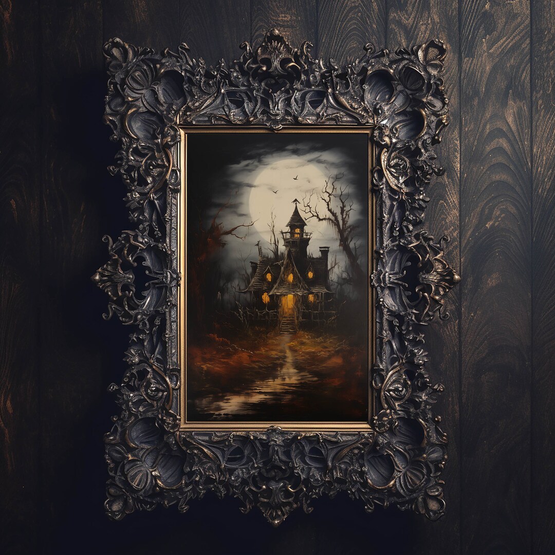 Spooky Witch Cottage Poster, Moody Woodland Dark Cottagecore Artwork ...