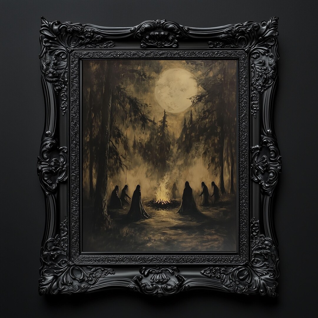 Dark Witch Ritual Wall Art, Gothic Forest Bonfire Scene, Cloaked ...