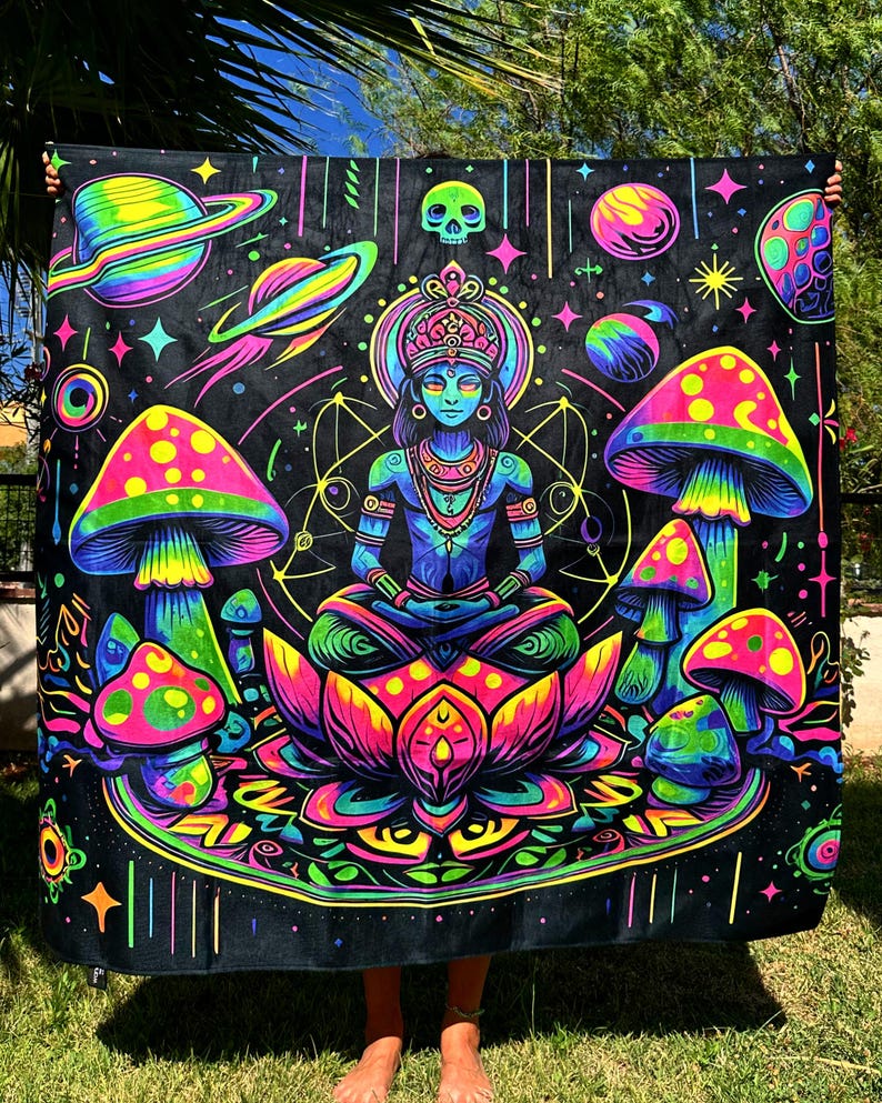 UV Re-active / Lotus Portal Open / Neon Backdrop Wall Tapestry, Tribal ...