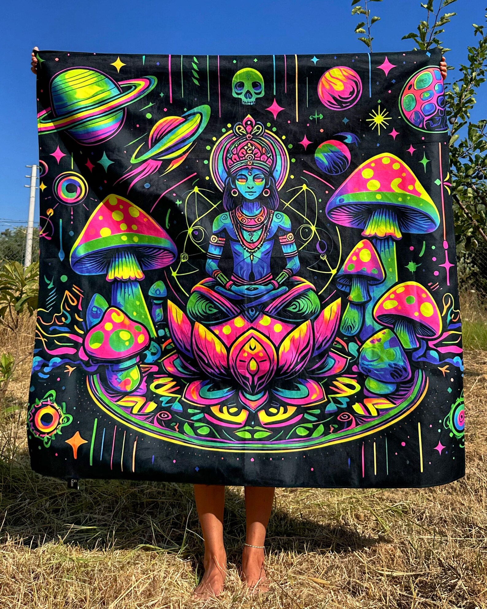 UV Re-active / Lotus Portal Open / Neon Backdrop Wall Tapestry, Tribal ...