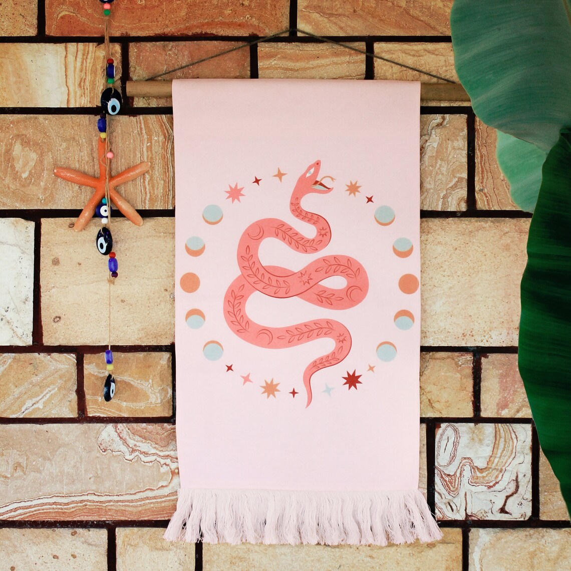 Healer Snake and Lunar Cycle Wall Hanging With Real Bamboo - Etsy