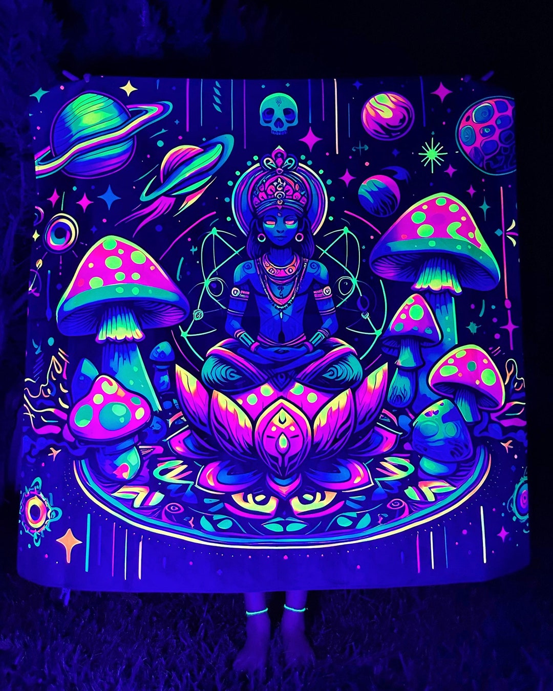 UV Re-active / Lotus Portal Open / Neon Backdrop Wall Tapestry, Tribal ...