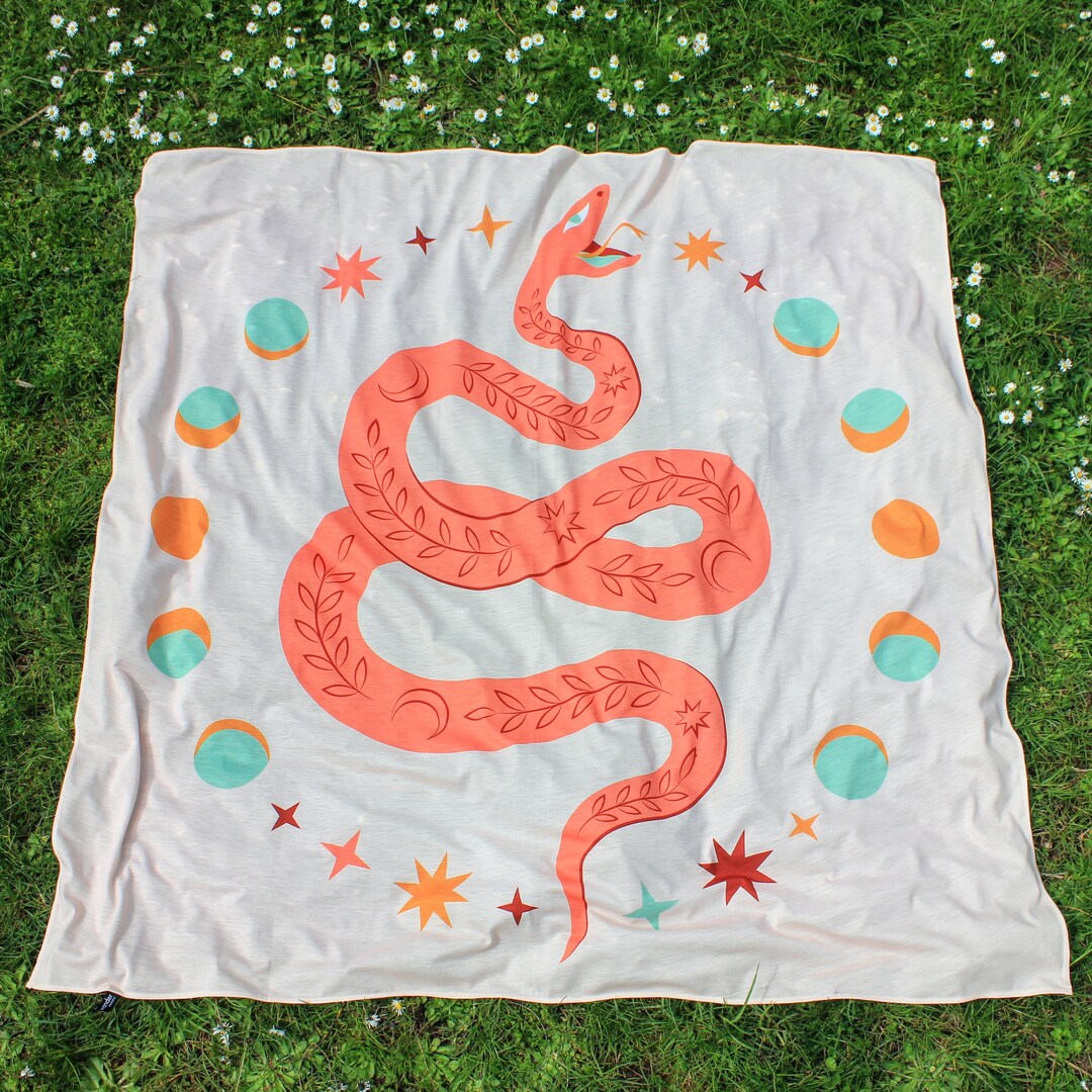 Healer Snake & Moon Cycle Tapestry, , Bohemian Psychedelic Backdrop ...