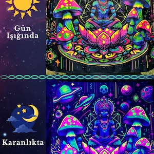 UV Re-active / Lotus Portal Open / Neon Backdrop Wall Tapestry, Tribal ...