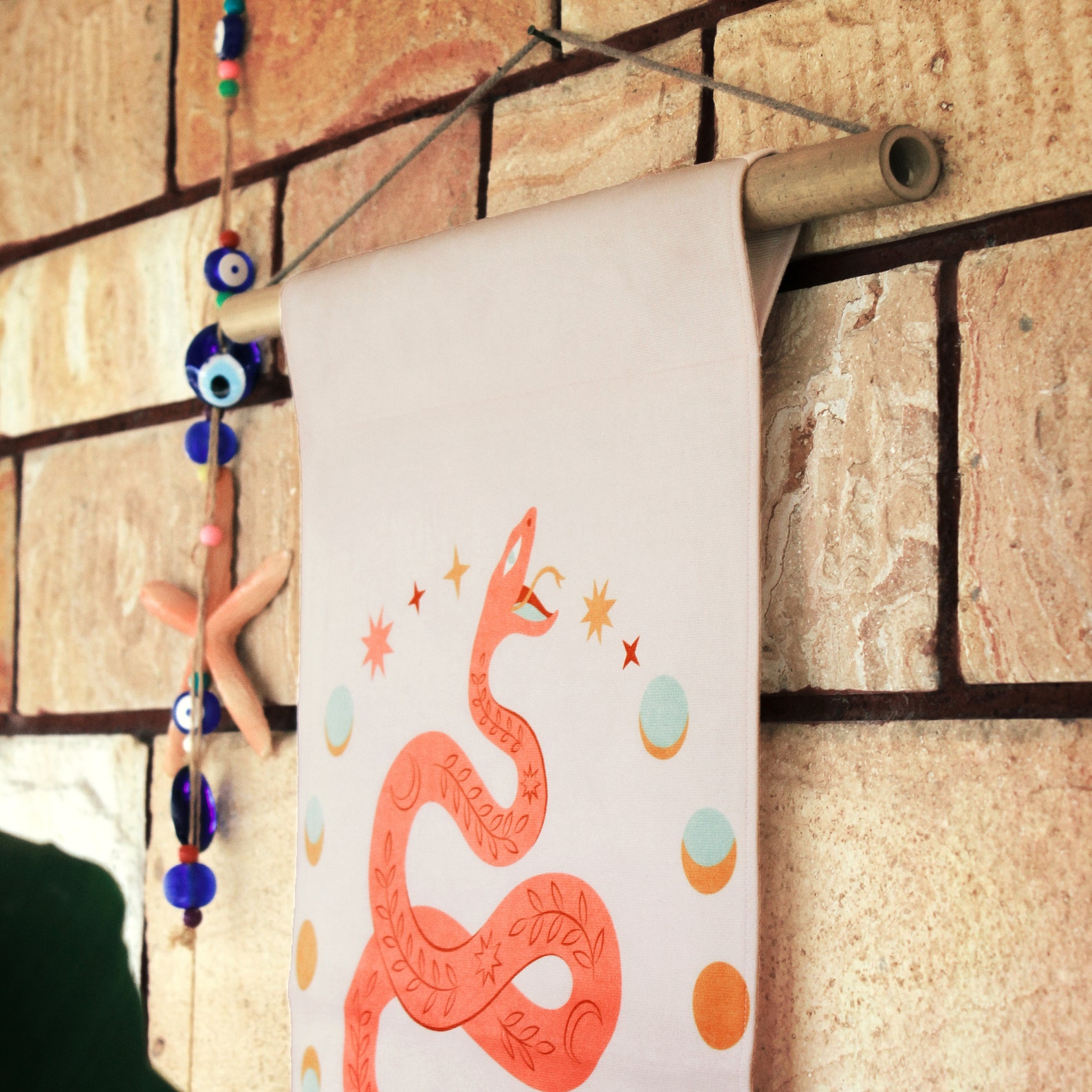 Healer Snake and Lunar Cycle Wall Hanging With Real Bamboo - Etsy