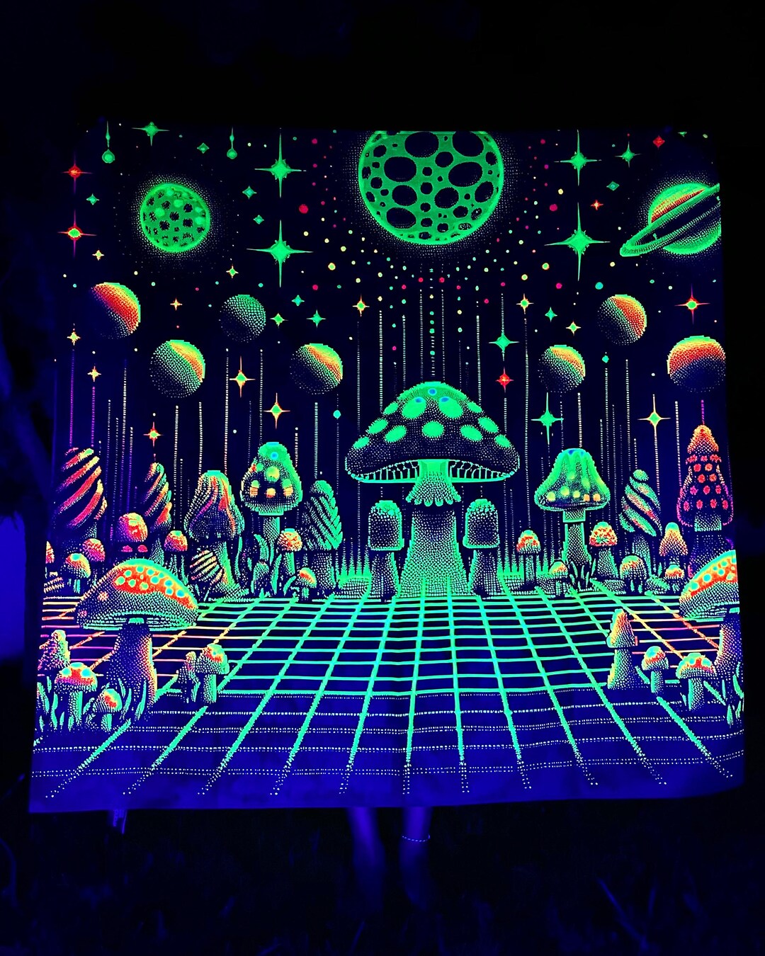 UV Active / Mushrooms in the Matrix / Neon Backdrop Wall Tapestry ...